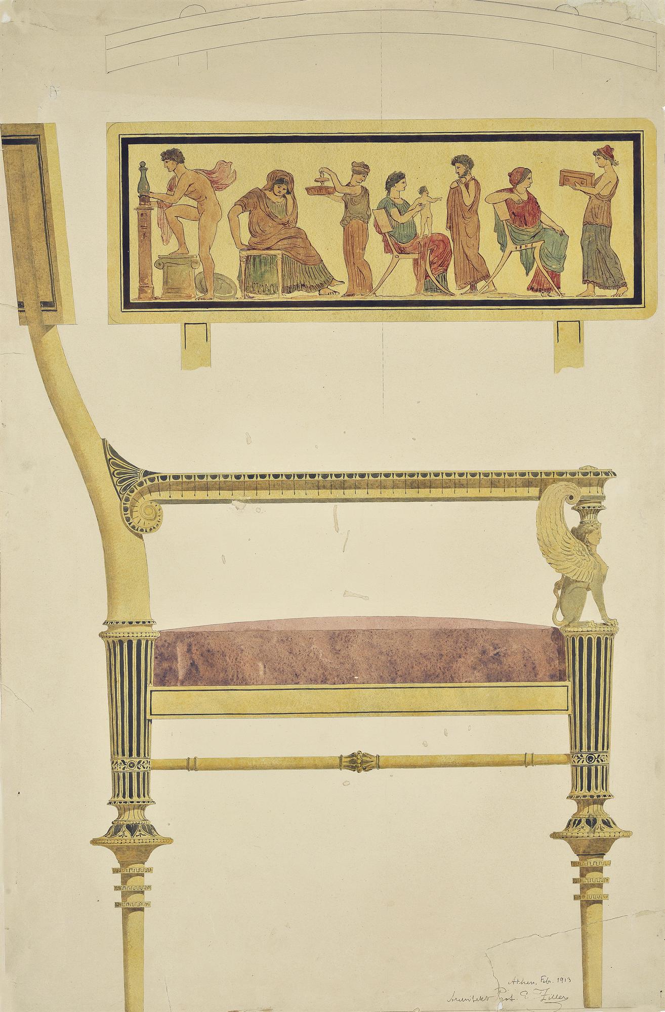 Chair in Ancient Greek Style with Motives of the Parthenon Frieze in ...